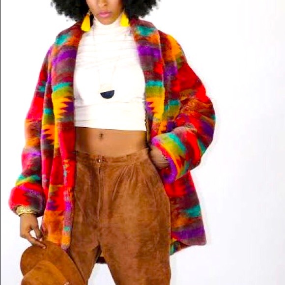 Jackets & Coats | Vintage Aztec Faux Fur Coat | Poshmark